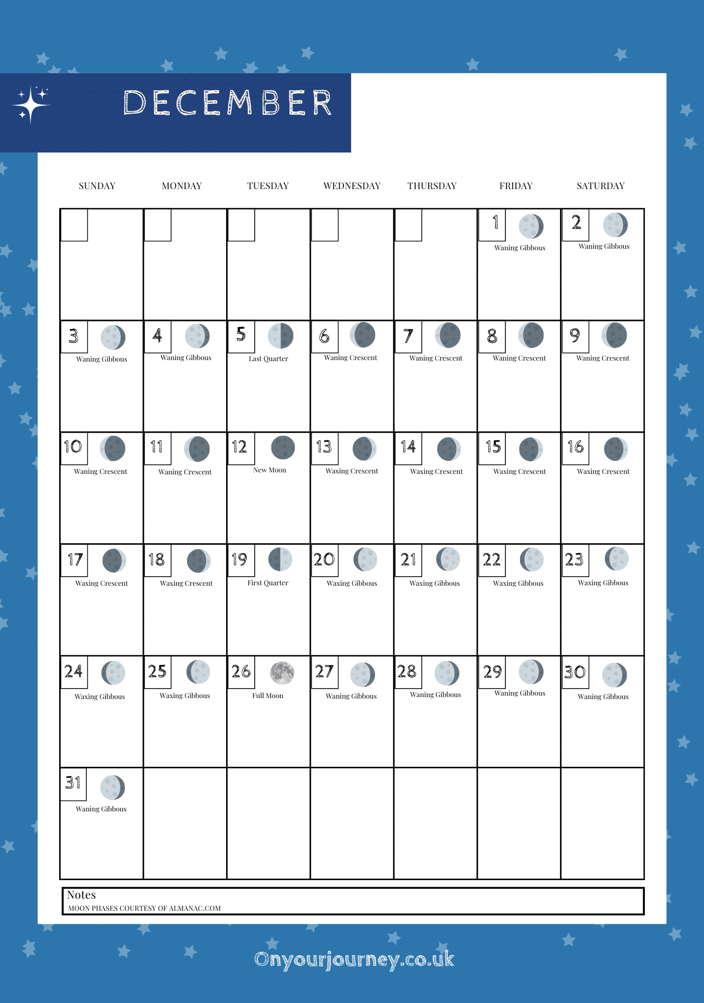 Free Printable Moon Phases Calendar 2023 - On Your Journey