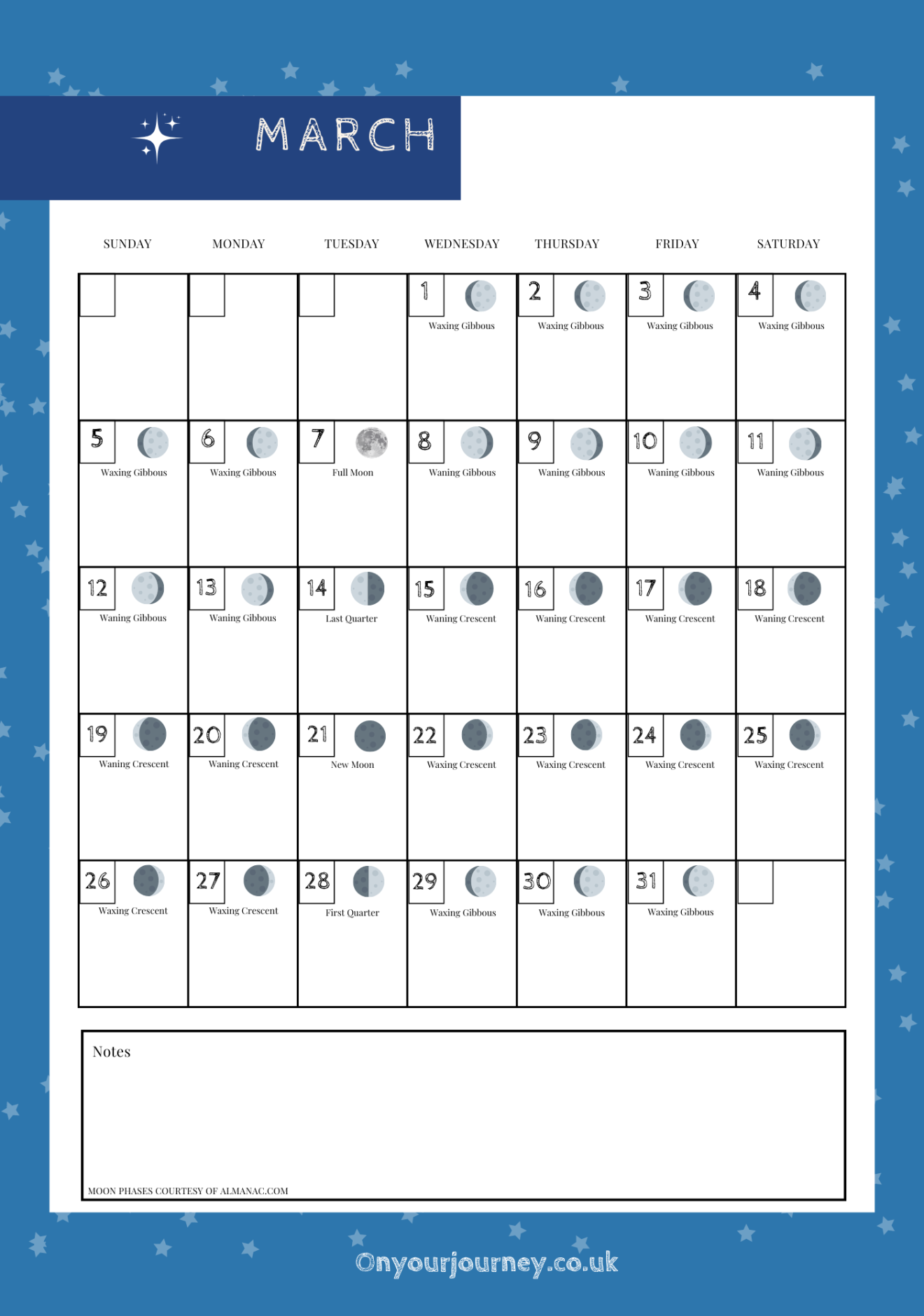 Free Printable Moon Phases Calendar 2023 - On Your Journey